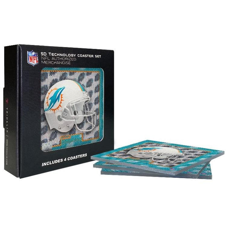 Miami Dolphins 5D Coaster Set – 4pc Floating Helmet Shadow Box Design ...