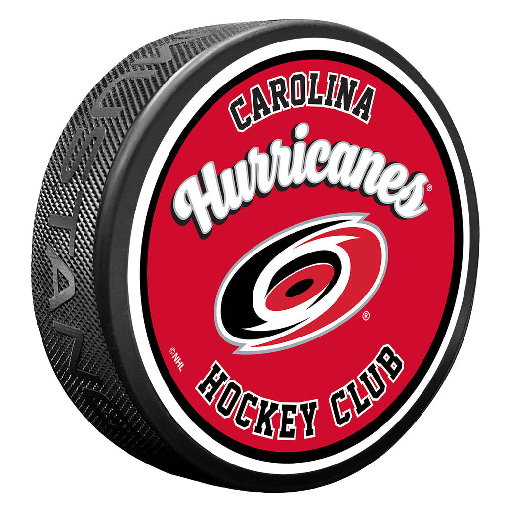 Carolina Hurricanes Puck | Retro Script – CARDIACS Sports & Memorabilia