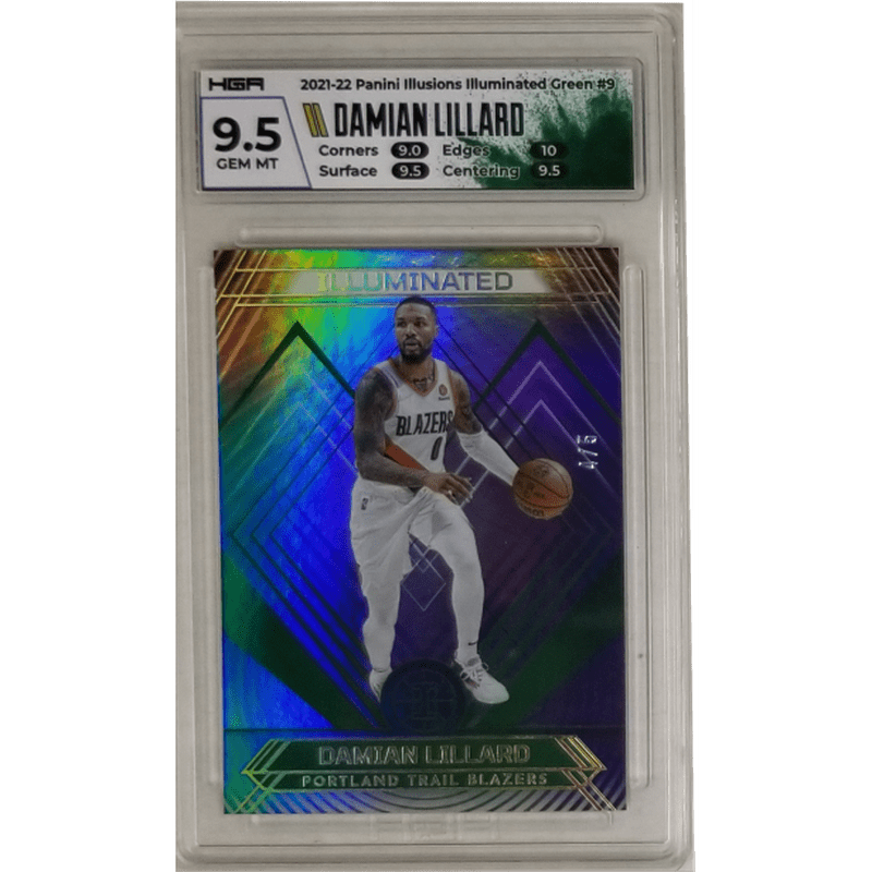 Damian Lillard 2021-22 Panini Illusions Illuminated Green #9 HGA 9.5 ...